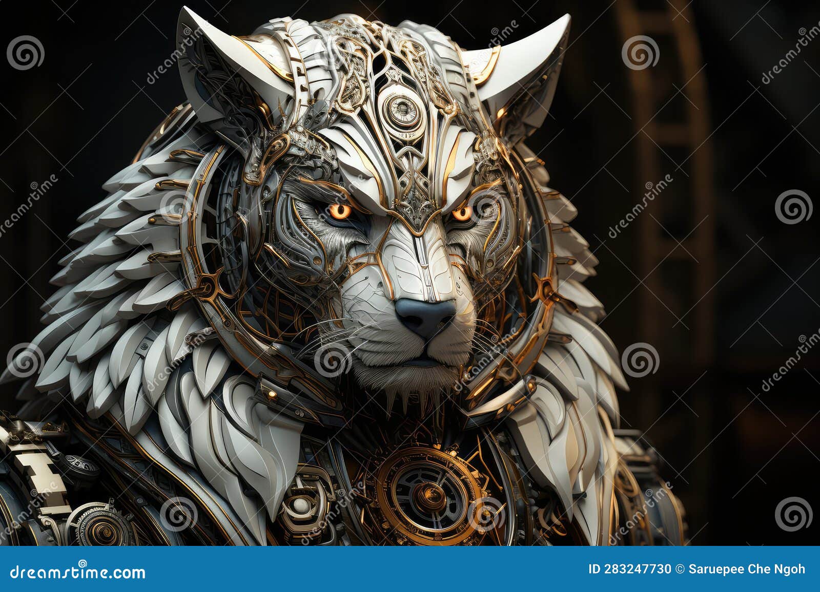 Ai Wolf Cyborg in the Style of Baroque Sci-fi Stock Illustration ...