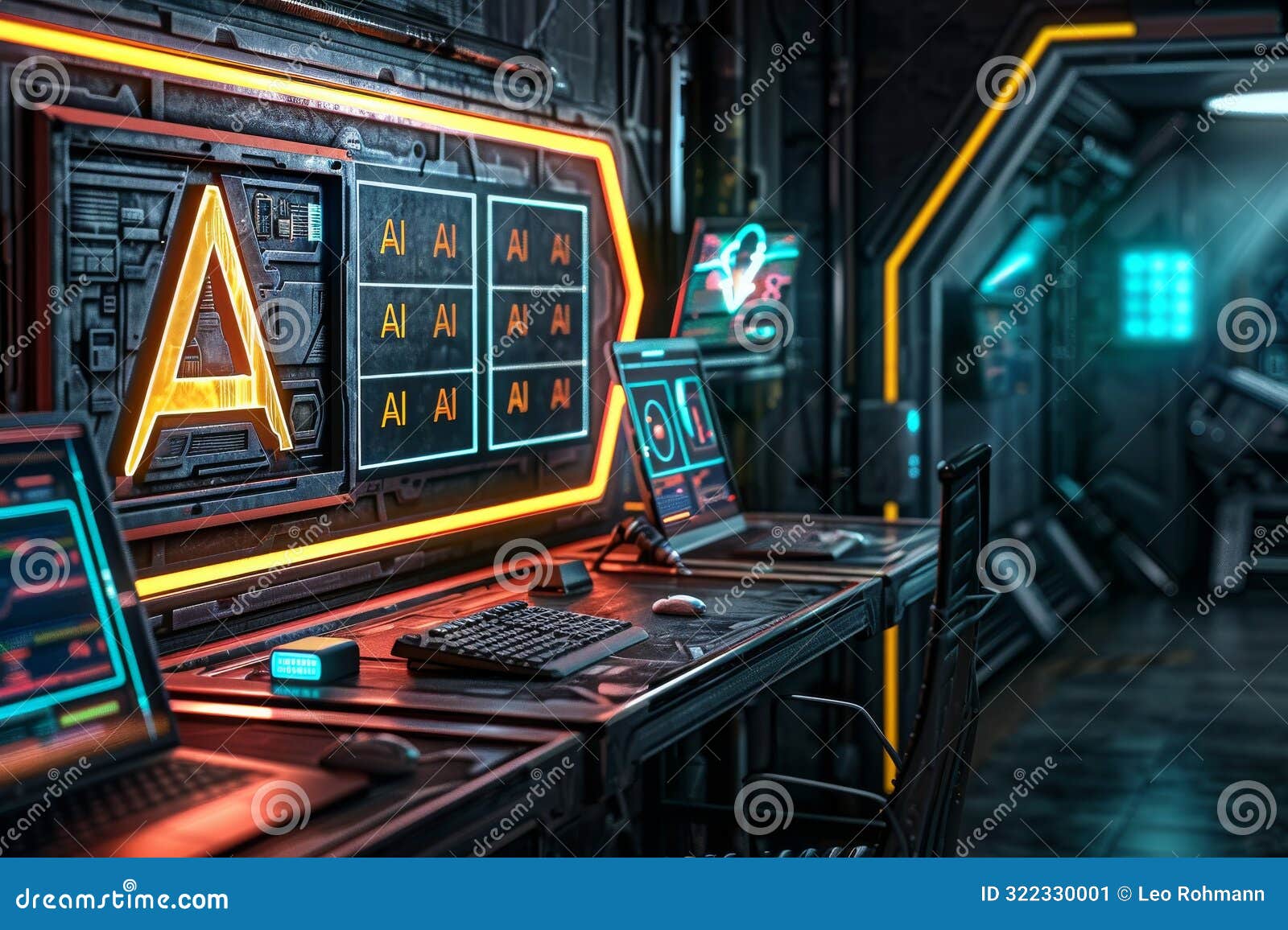 AI Workstation in a High Tech Environment, Representing Advanced ...