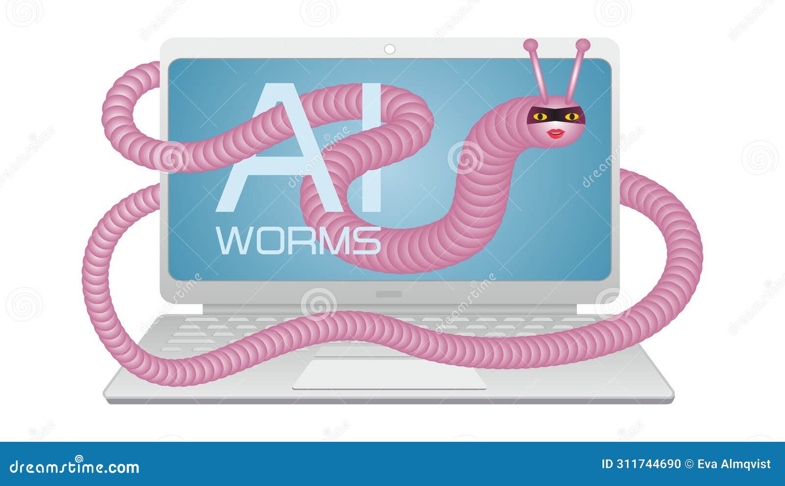 AI Worms at Computer. Artifical Intelligence System Threat. Isolated ...