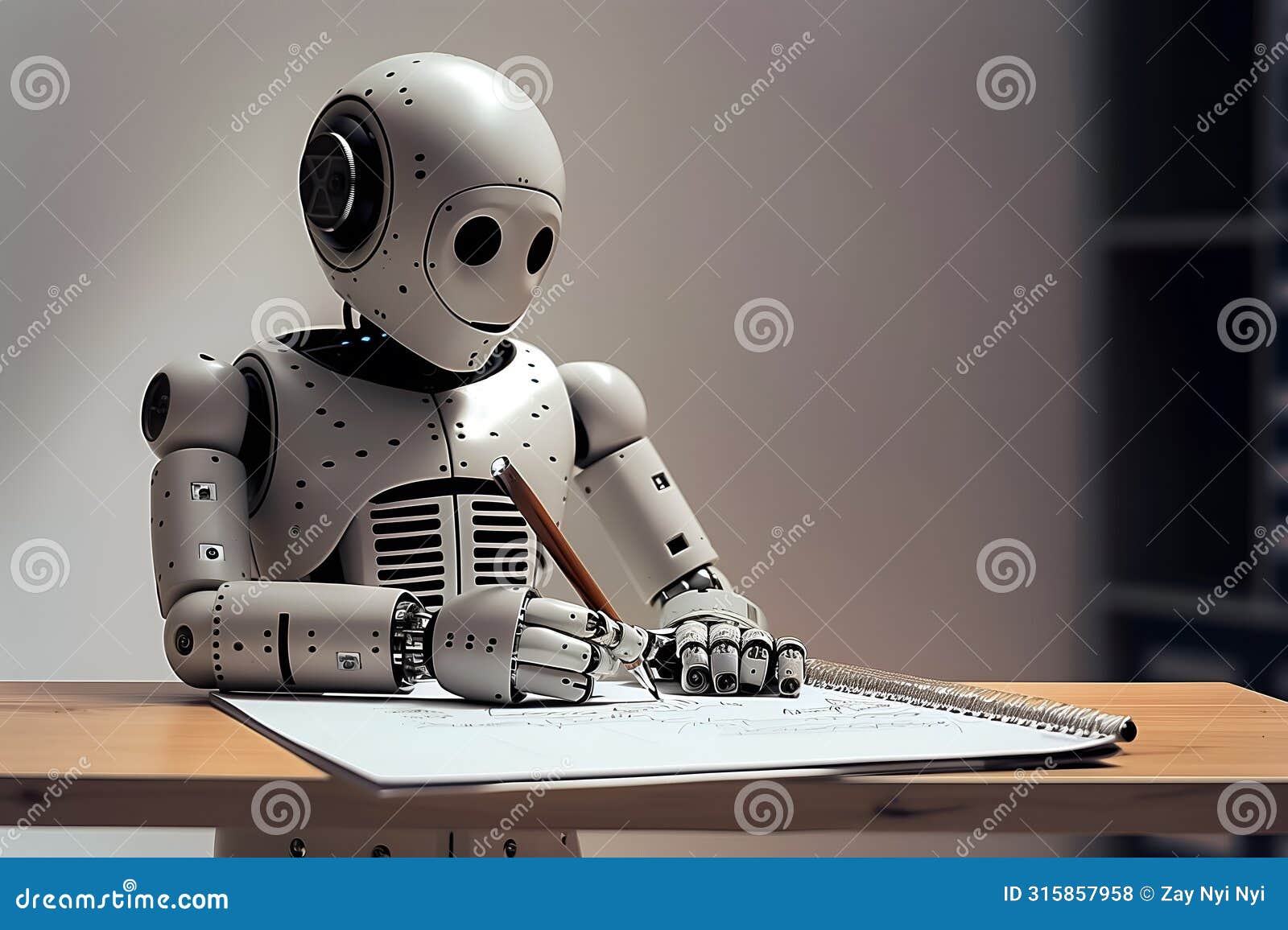 AI Writing Assistant Concept. Robot Writing Stock Photo - Image of book ...