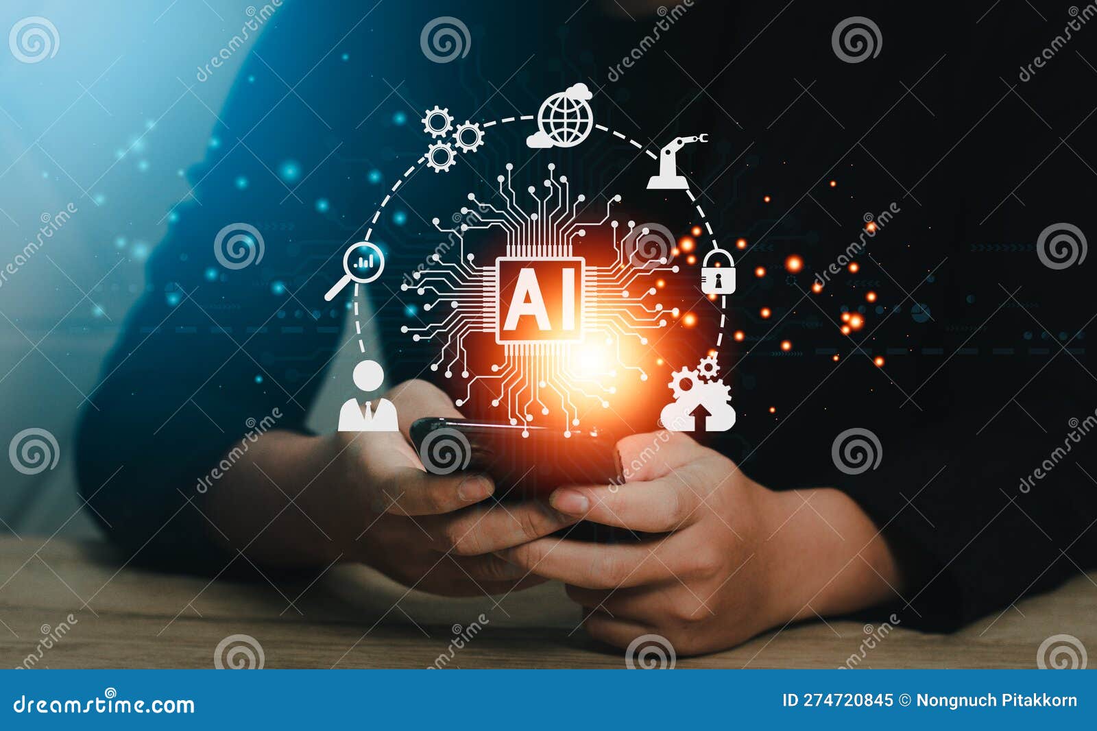 AI with Young Businessman Using Smartphone, Ai Machine Learning ...