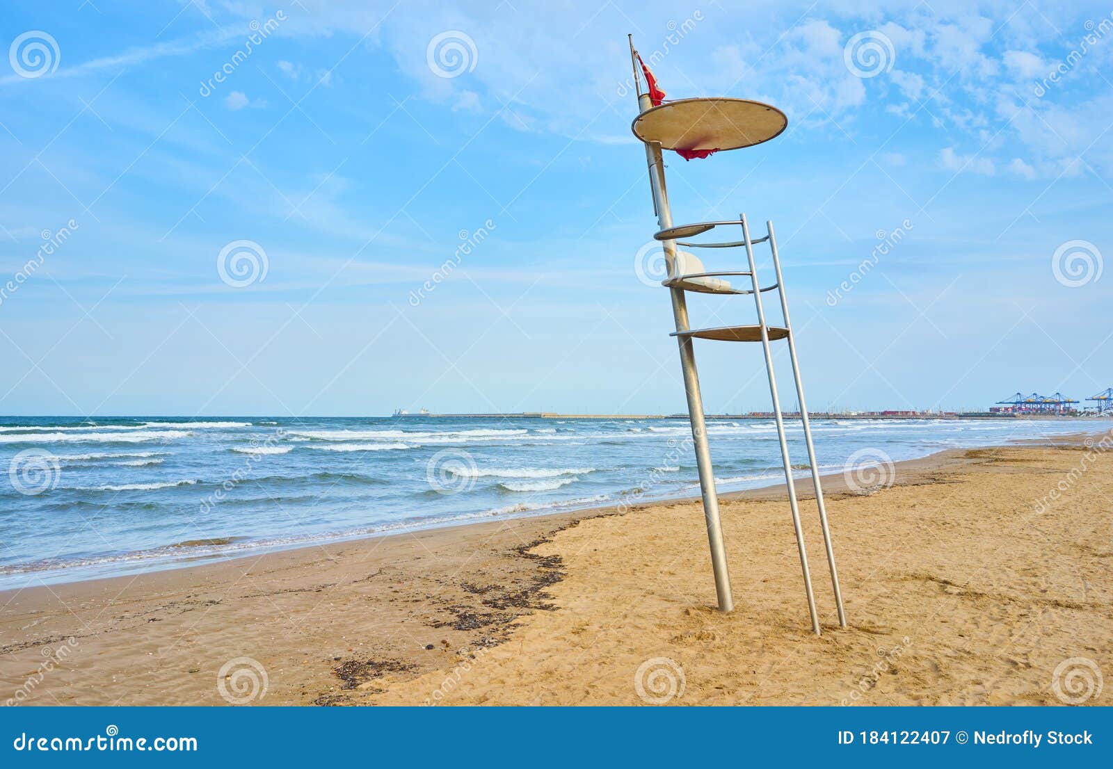 Aid Station on the Beach with a Red Flag. Beach Watchers Post Stock ...