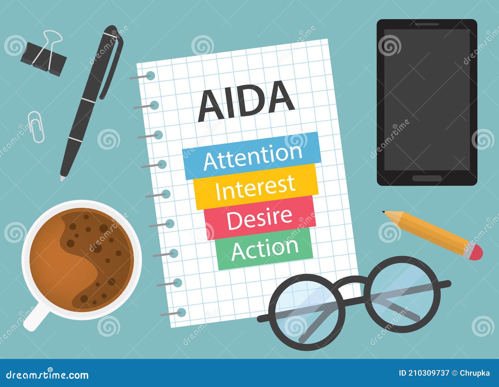 AIDA Attention Interest Desire Action Written in Notebook Stock Vector ...