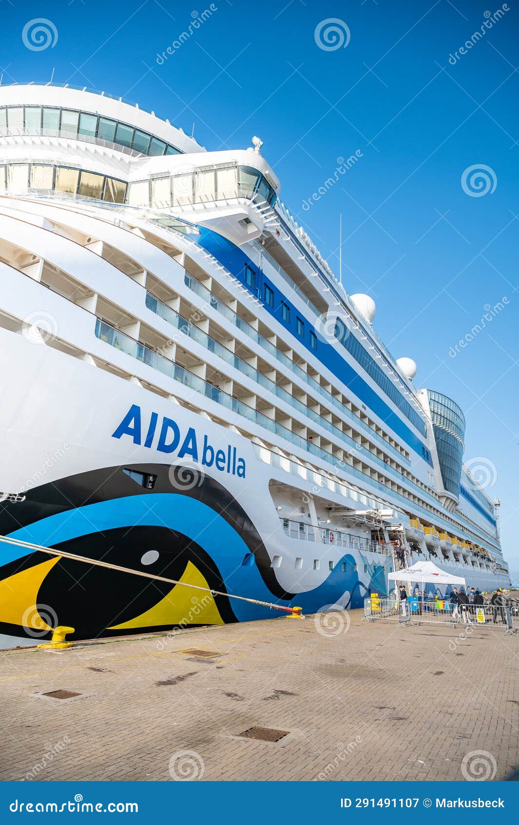 AIDA Bella Cruise Ship View from the Side with Port in Front, Vertical ...