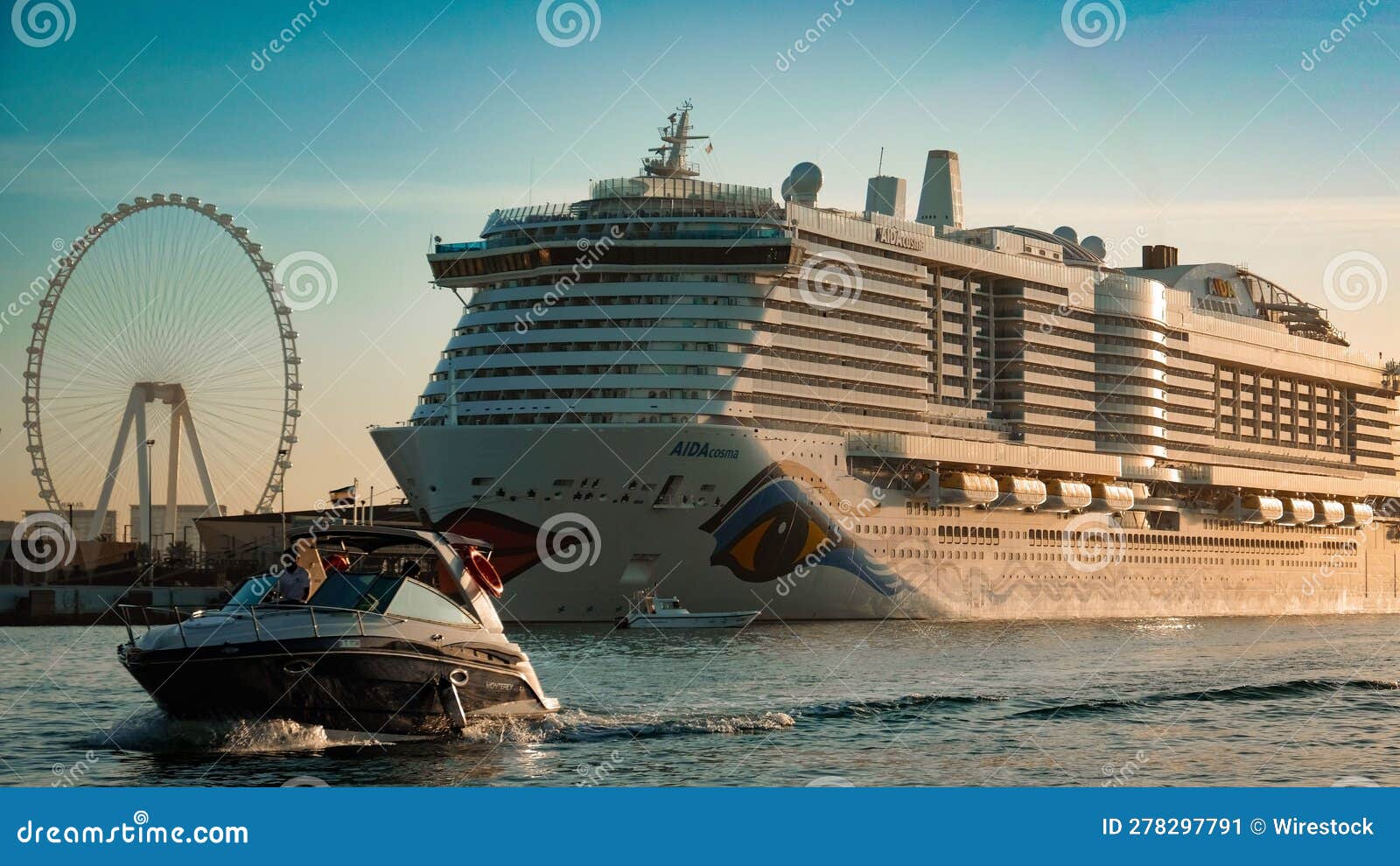 AIDA Cosma at Dubai Harbour at Sunset Editorial Photo - Image of nature ...