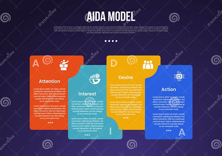 AIDA Model Infographic Template with Creative Box Container Stack ...