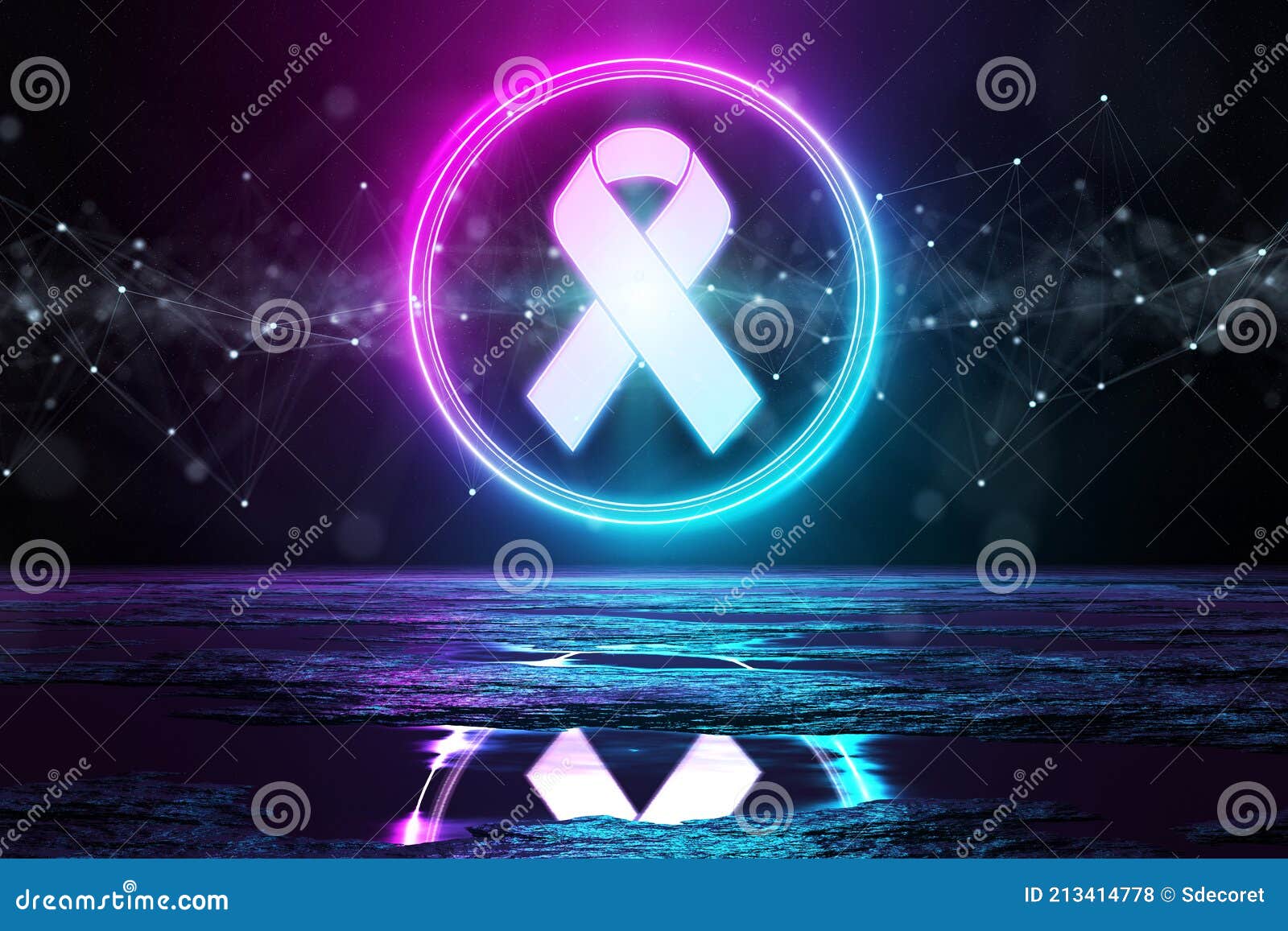 Aids 3D Icon Illuminating the Floor with Blue and Pink Neon Light 3D ...