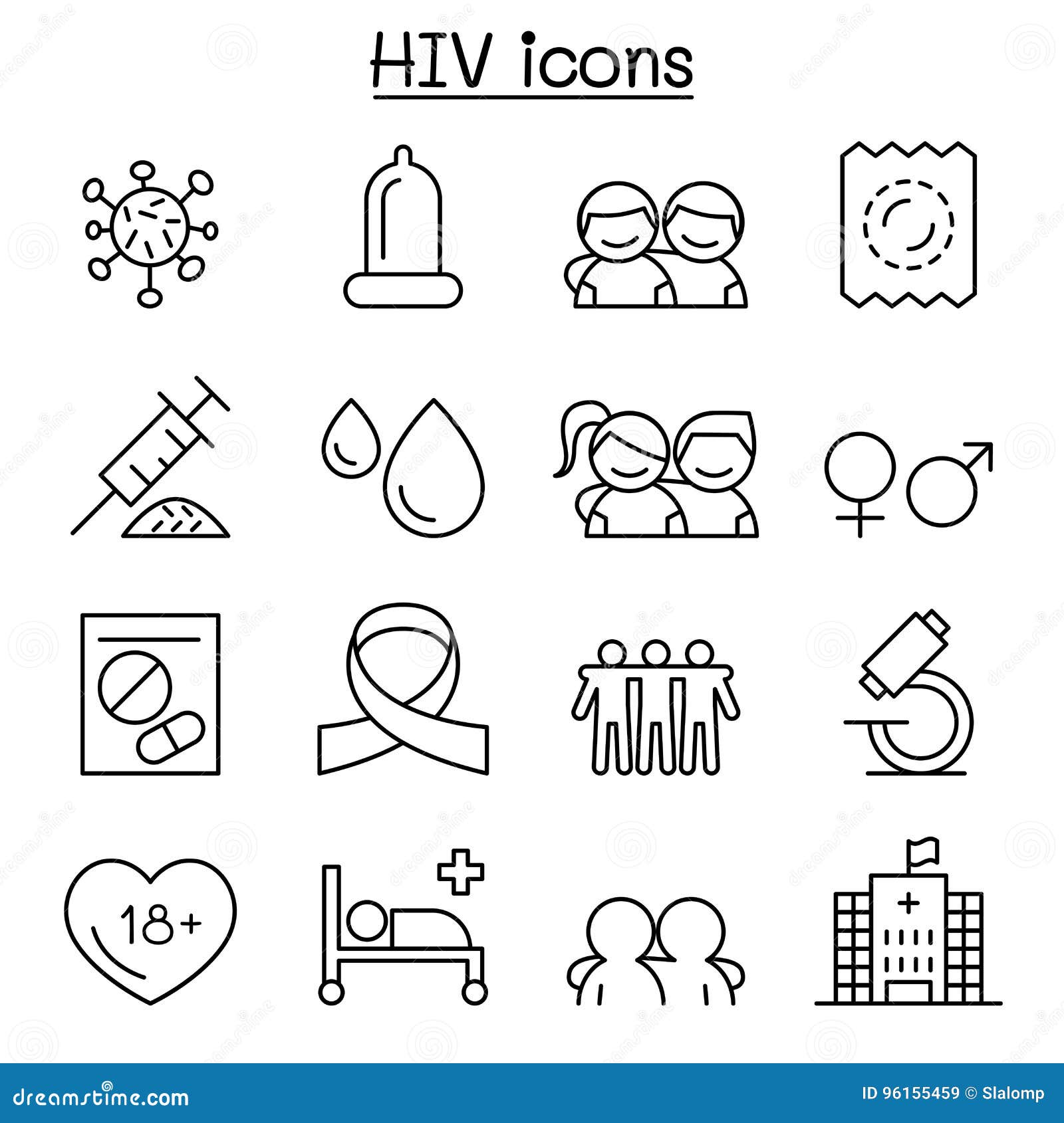AIDS ,HIV Icon Set in Thin Line Style Stock Vector - Illustration of ...