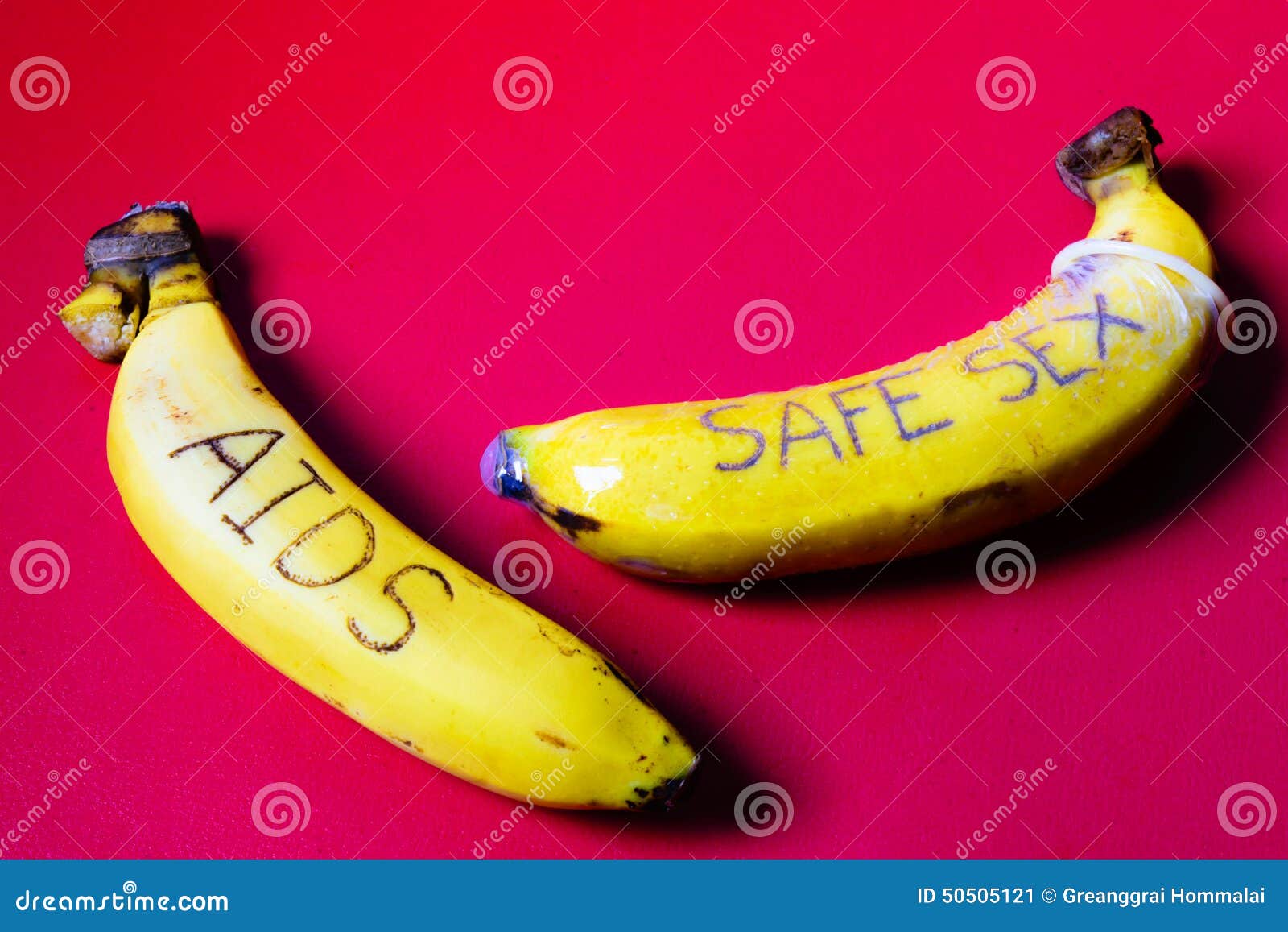Aids And Safe Sex Concept Of Condom On Banana For Gay Stock Image