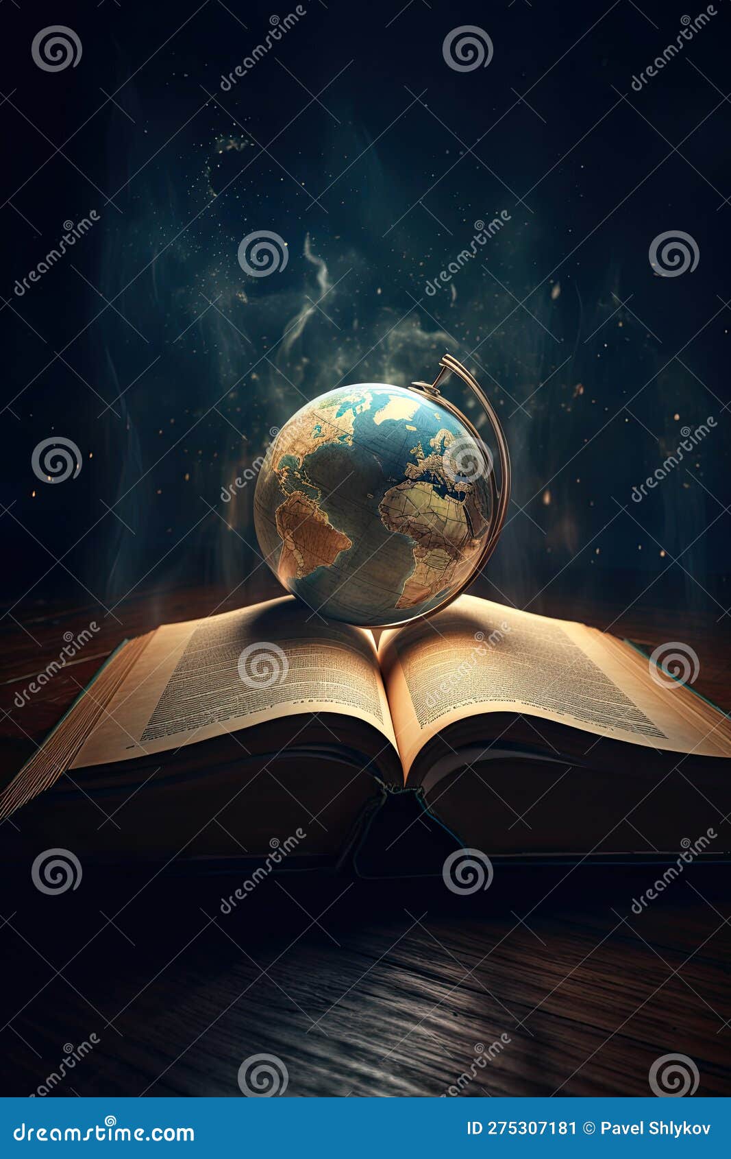 A Glowing Globe Above an Open Book. a Symbol of Knowledge. Stock ...