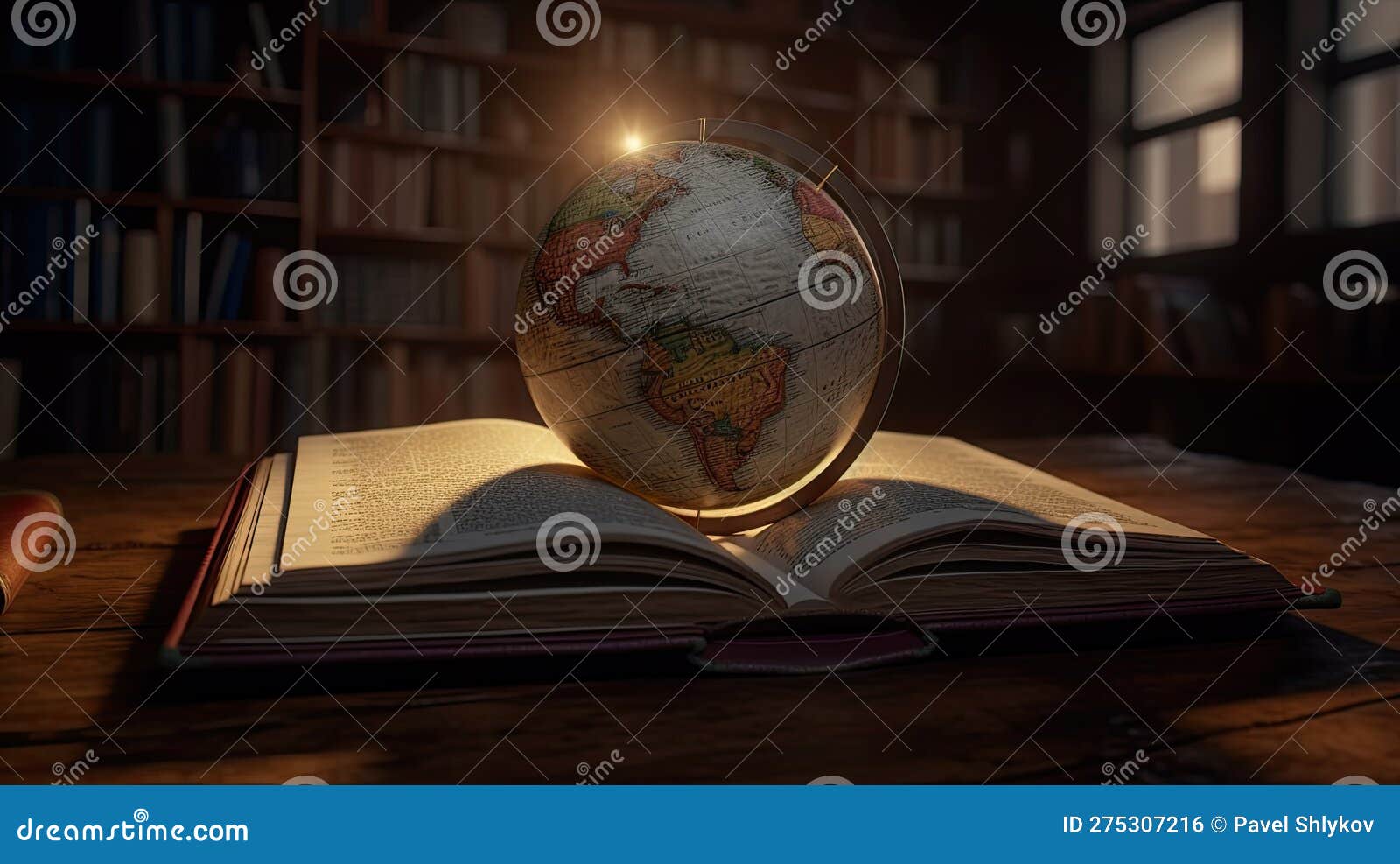 A Glowing Globe Above an Open Book. a Symbol of Knowledge. Stock Photo ...