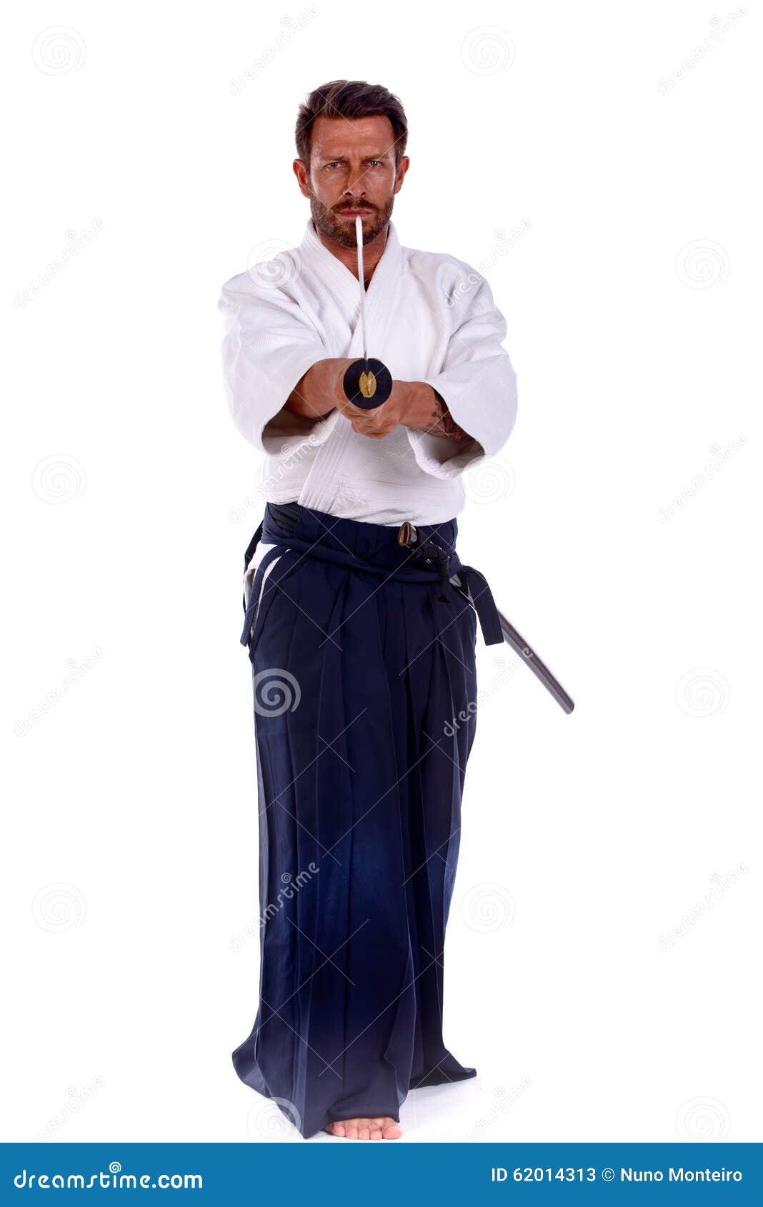 Aikido Master Pointing Thw Sword Stock Image - Image of power, contact ...