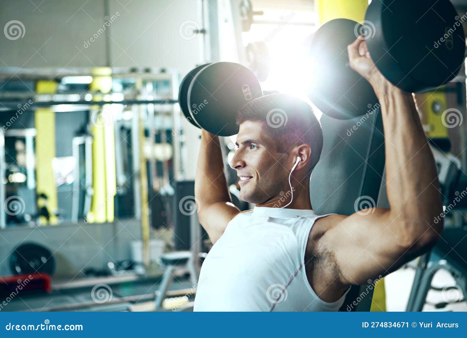 Always Aim High. a Man Doing a Upper-body Workout at the Gym. Stock ...