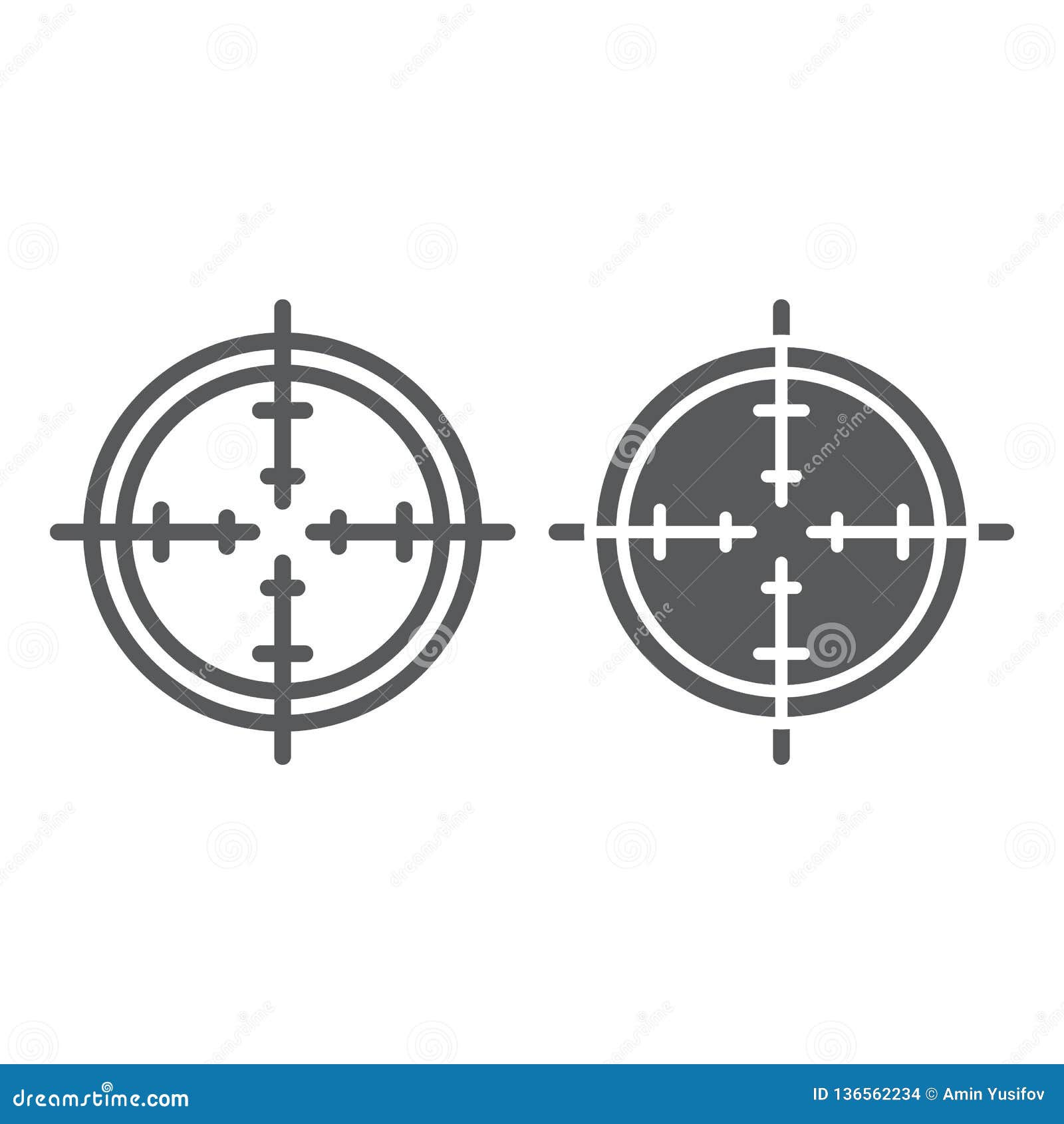 Aim Line and Glyph Icon, Focus and Circle, Target Sign, Vector Graphics ...