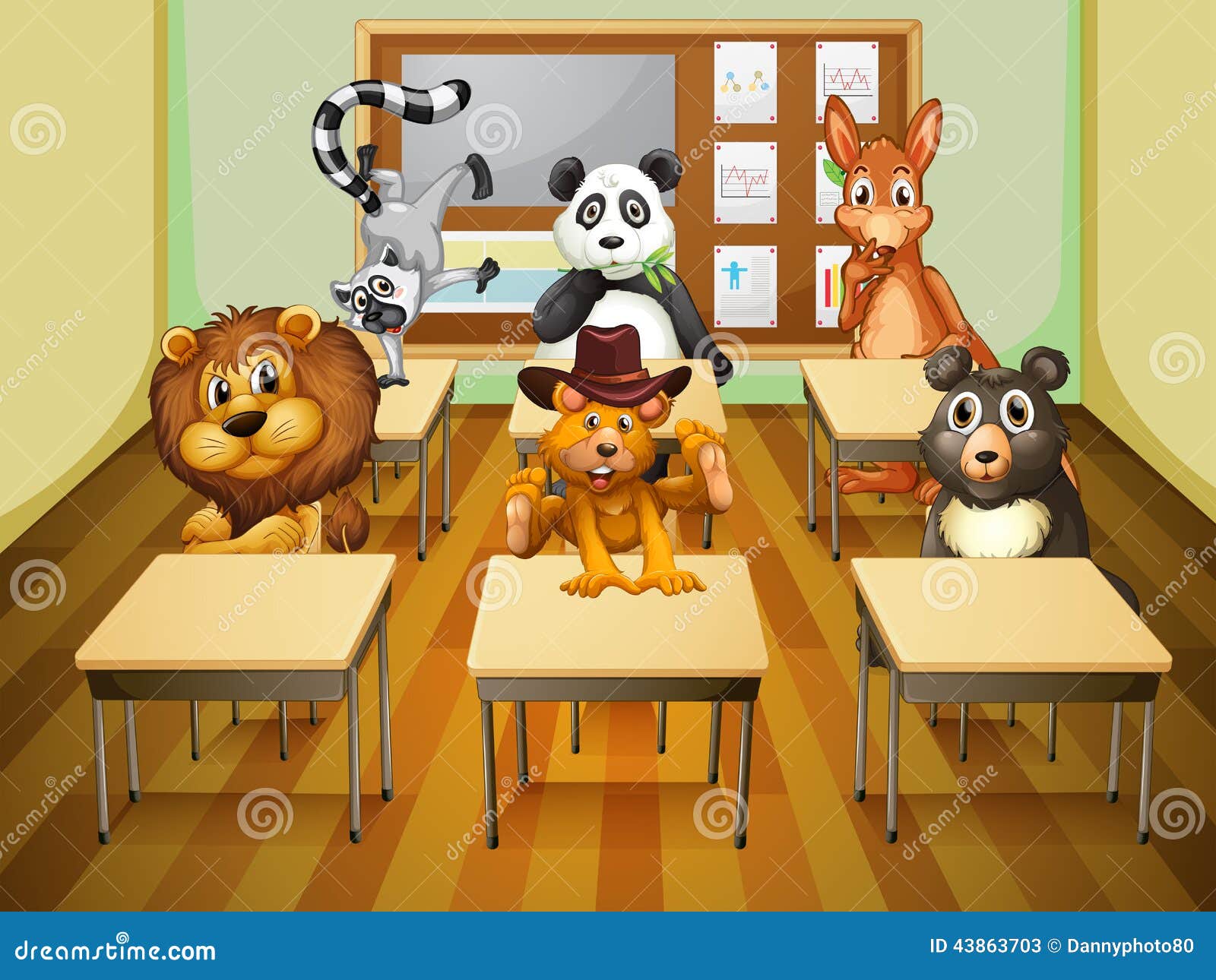 Aimals in classroom stock vector. Illustration of fiction - 43863703