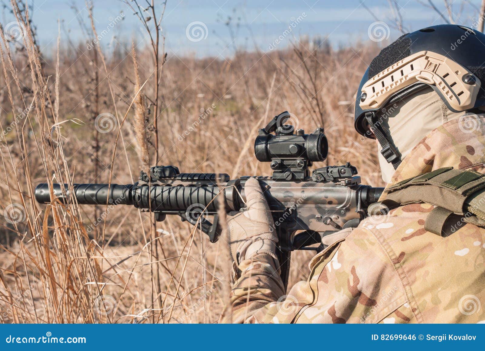 Aiming Airsoft Soldier in Fields Stock Photo - Image of rifle, airsoft ...