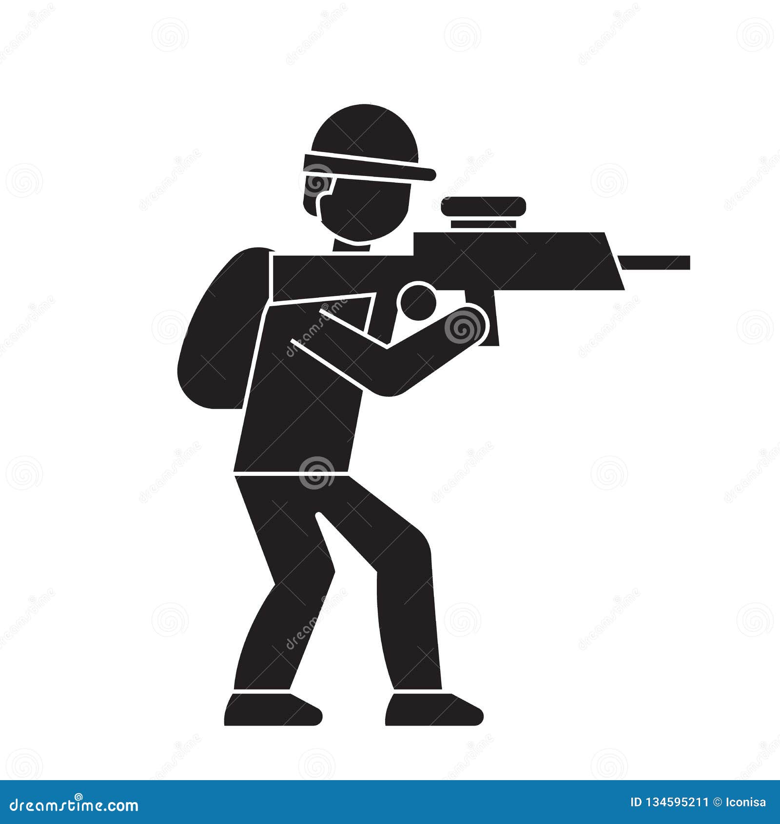 Aiming Soldier Black Vector Concept Icon. Aiming Soldier Flat ...