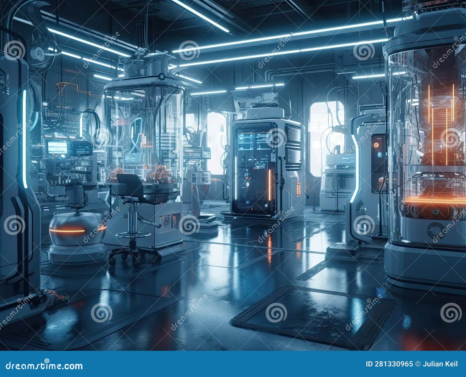 AIpowered Lab with Robots Performing Experiments Stock Illustration ...