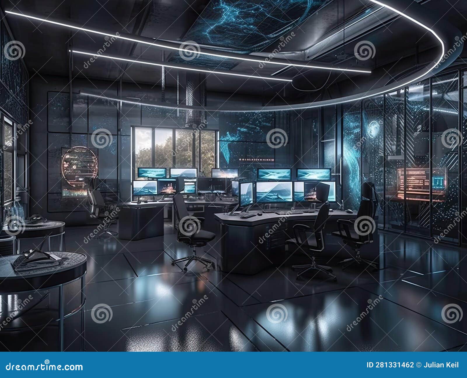 Aipowered Office With Realtime Data Display Stock Illustration Illustration Of Intelligence