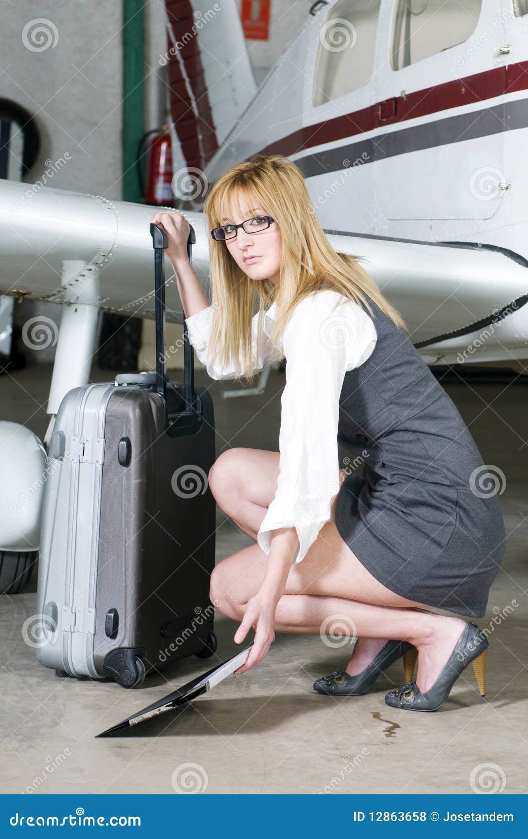 Air Assistant with Bag Near a Plane Stock Photo - Image of attractive ...