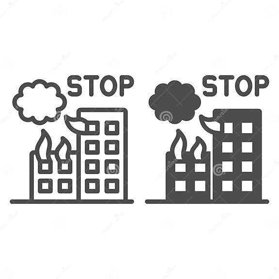Air Attack with Broken Buildings Line and Solid Icon, Top War Concept ...