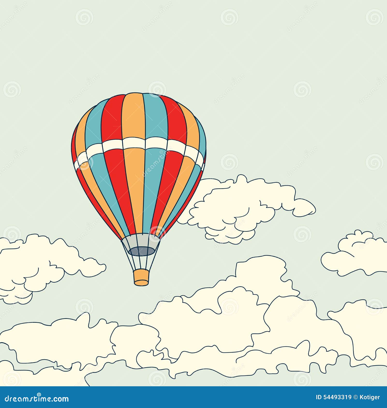 Air Balloon Flying in the Clouds Vector Stock Vector - Illustration of ...
