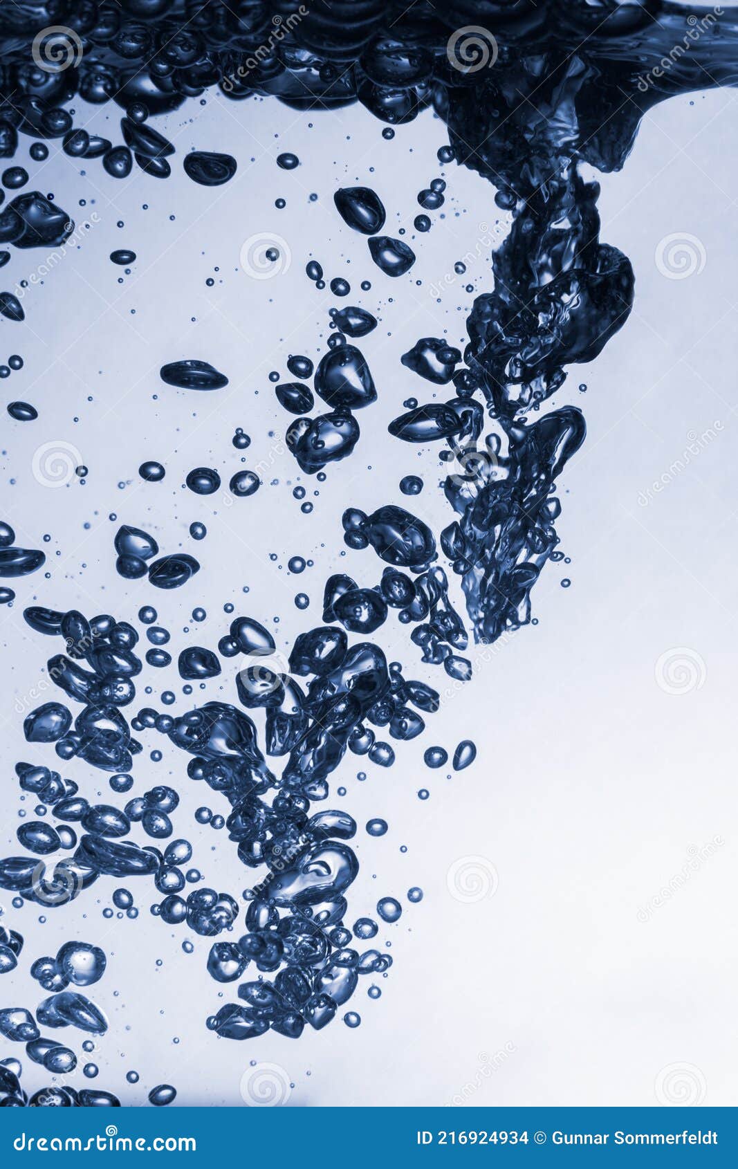 Air Bubbles Rising in Fresh Blue Water on Neutral Gradient Background ...