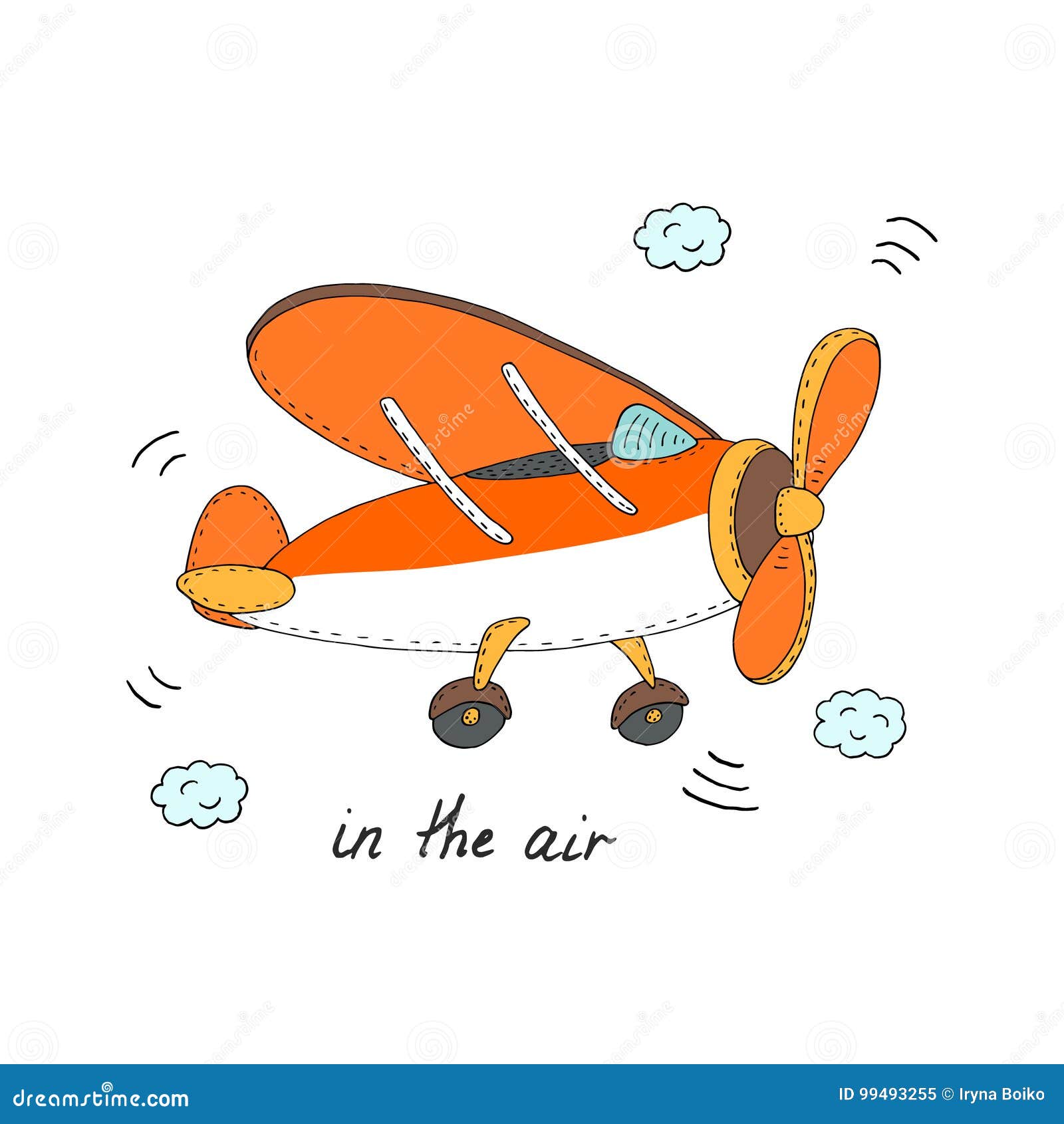 In the Air Card with Plane Cartoon Hand Drawn Vector Illustration Stock ...