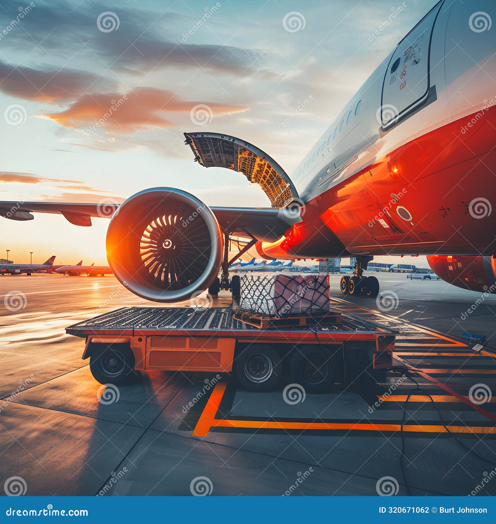 Air Cargo Loading at Sunset Stock Photo - Image of industry, logistics ...