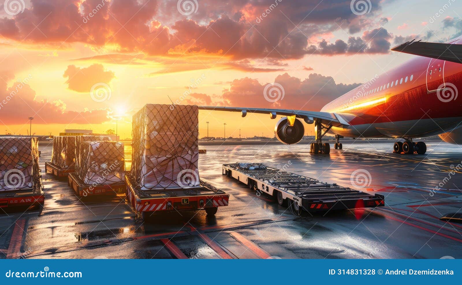 An Air Cargo Logistic Container is Being Loaded Onto a Modern Freighter ...