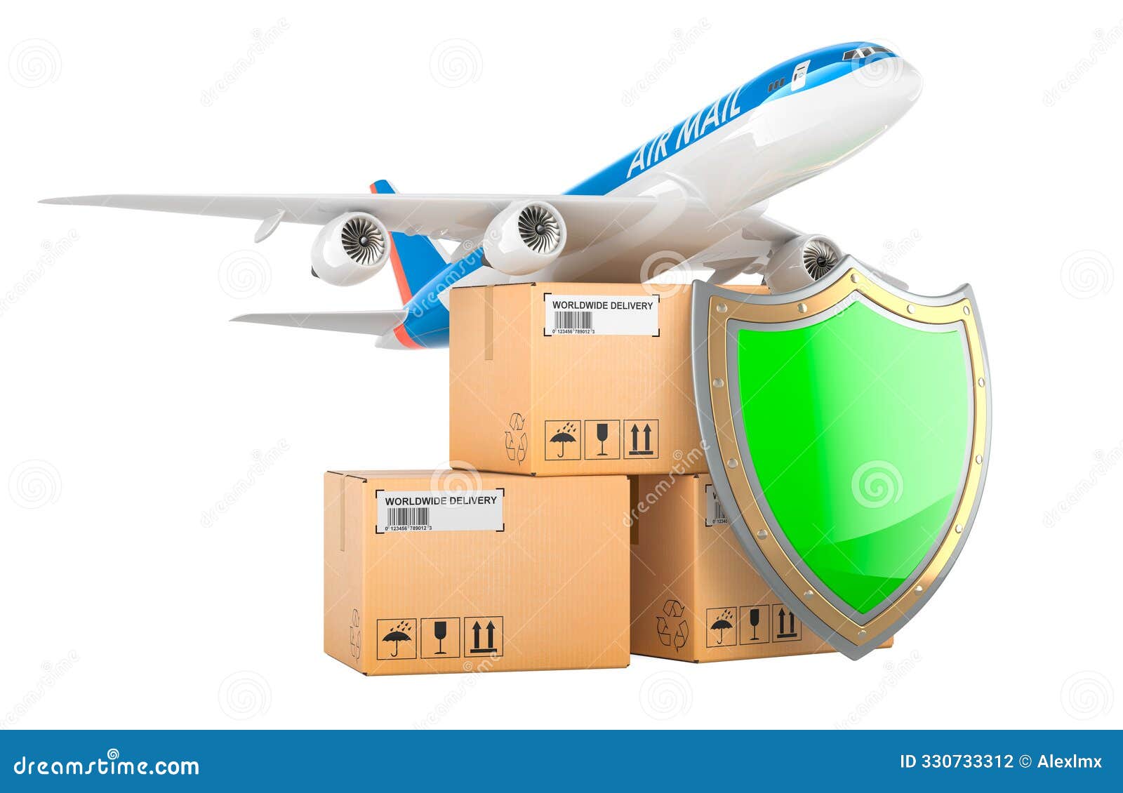 Air Cargo Safety, Concept. Parcels with Mail Aeroplane and Shield Stock ...