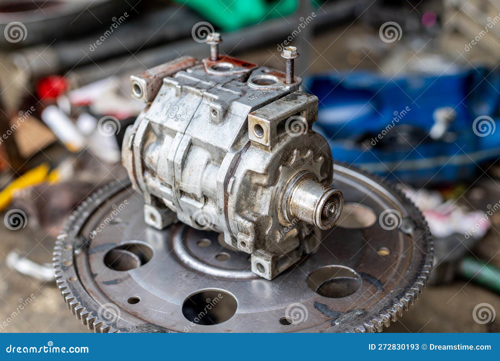 Air Compressor of Ac of an Old Vehicle Stock Image - Image of motor ...