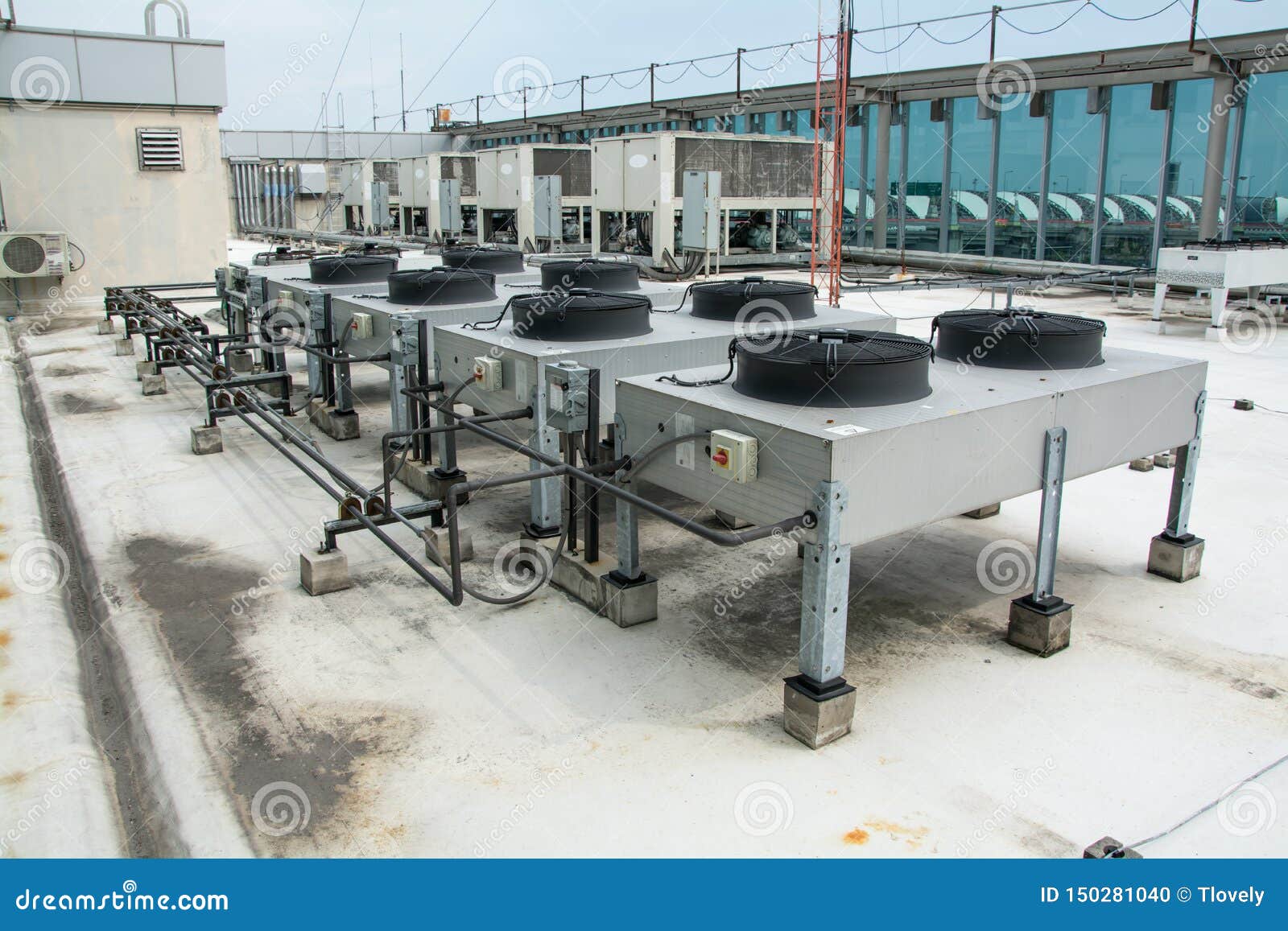 Air Compressor on the Building Stock Photo - Image of pipe, outdoor ...