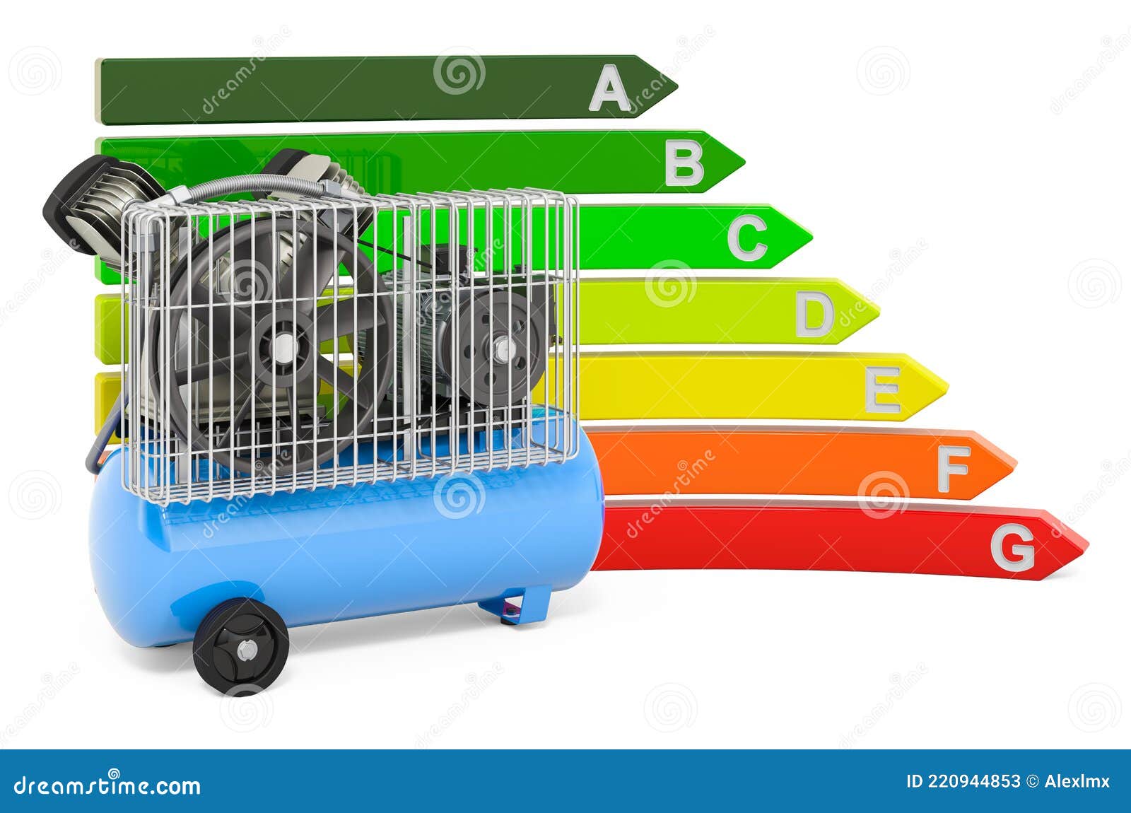 Air Compressor with Energy Efficiency Chart, 3D Rendering Stock ...