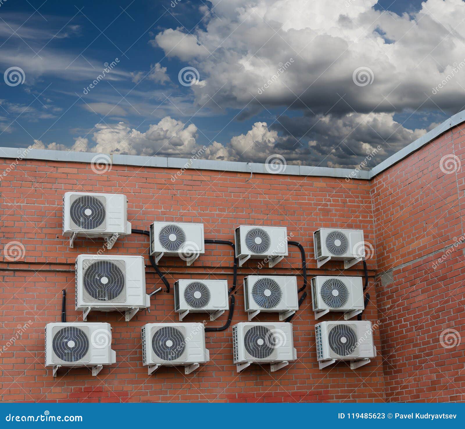 Air Compressor Machines on Wall Stock Image - Image of outdoor ...