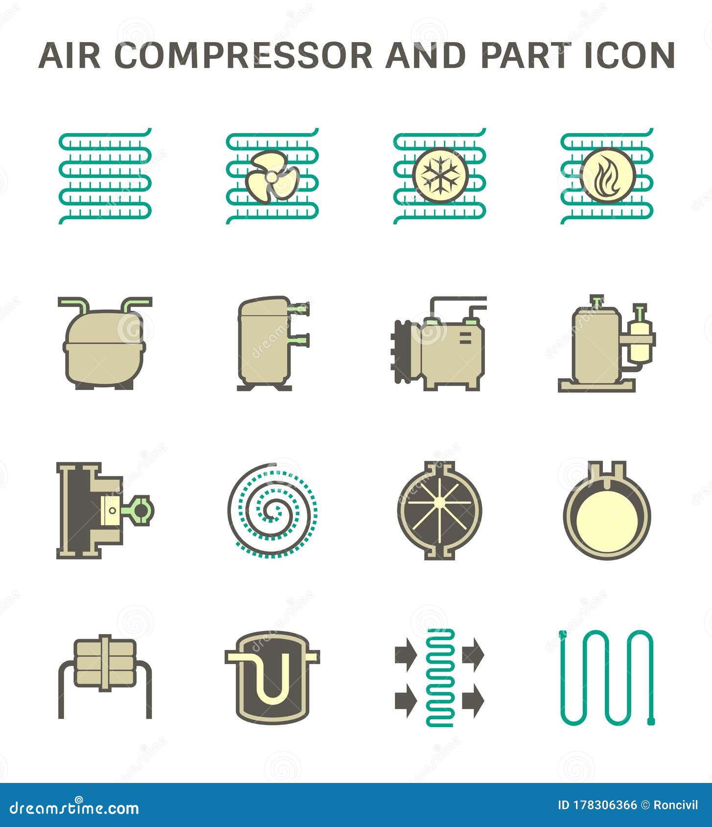 Air Compressor and Part Icon Stock Vector - Illustration of heating ...