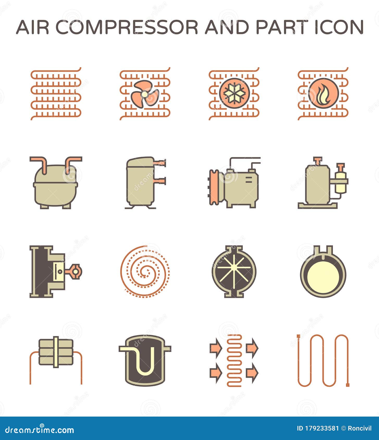 Air Compressor and Part Icon Stock Vector - Illustration of coil ...