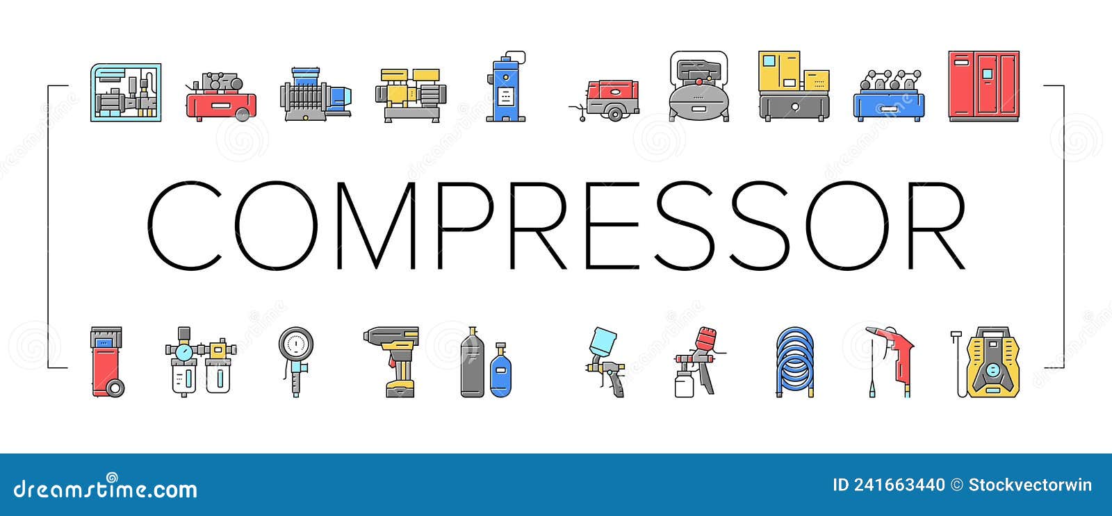 Air Compressor Tool Collection Icons Set Vector . Stock Vector ...