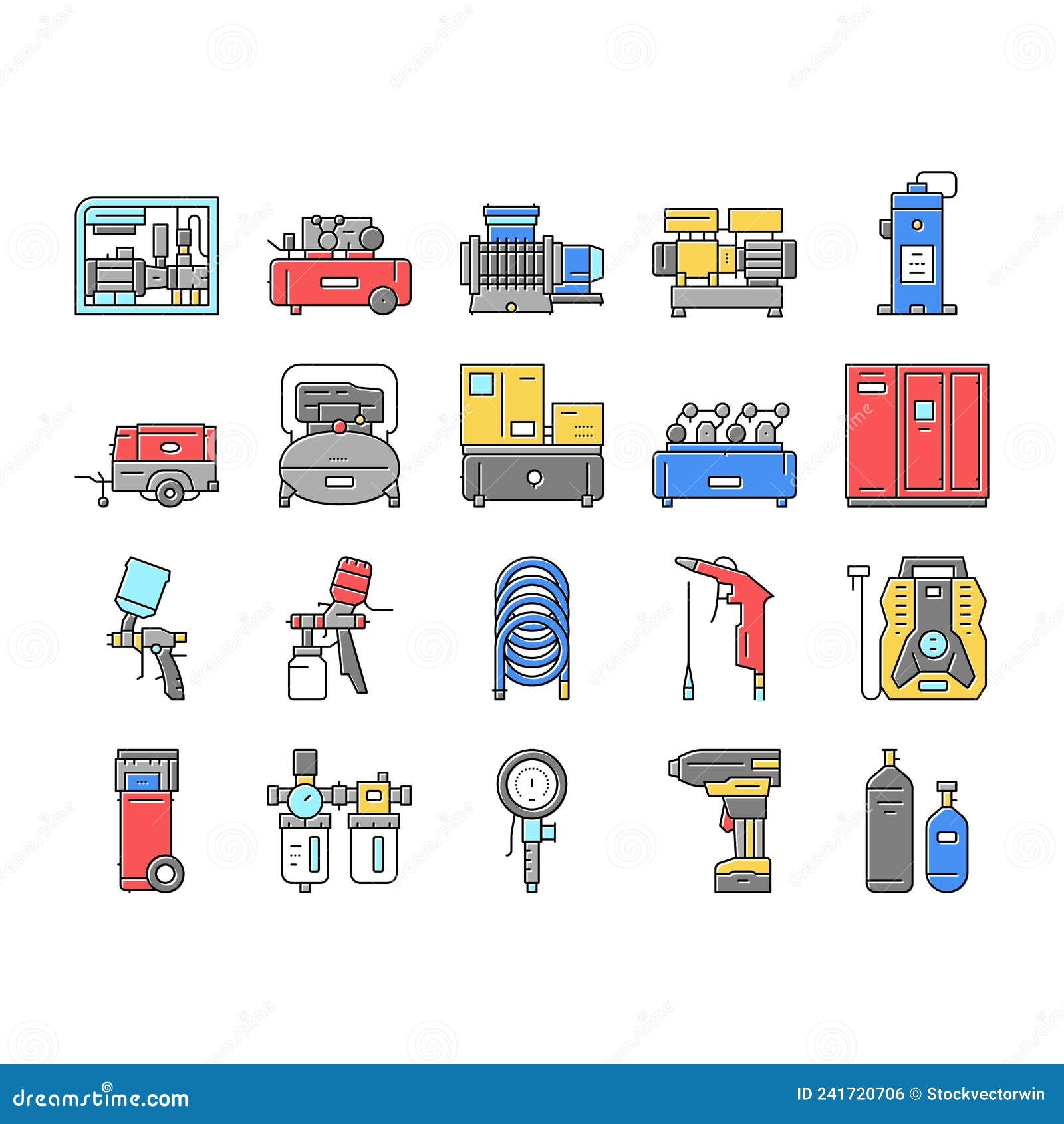 Air Compressor Tool Collection Icons Set Vector . Stock Vector ...