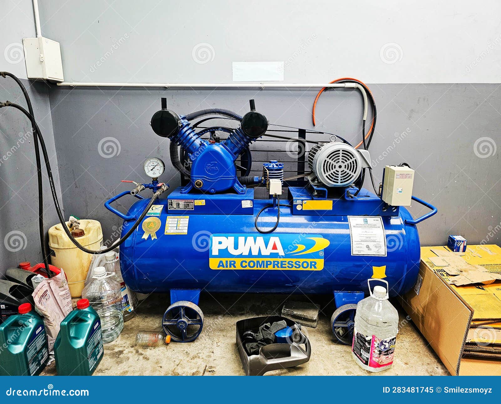 Air Compressor in Tool Room with with Tools at Station for Vehicle ...