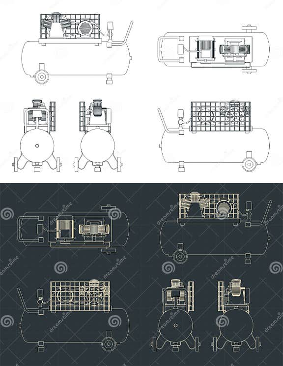 Air compressors blueprints stock vector. Illustration of industrial ...