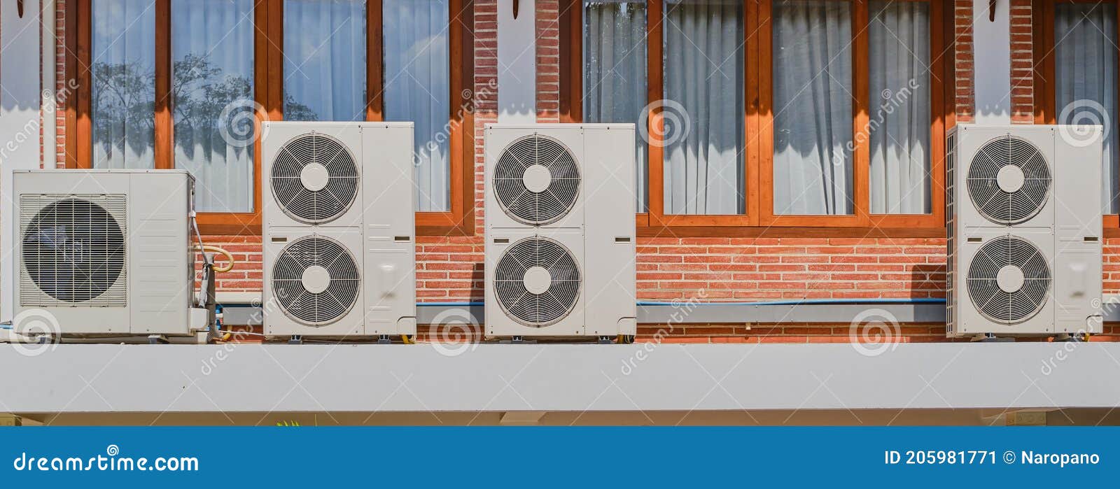 Air Compressors Installed on the Side of Building Stock Image - Image ...