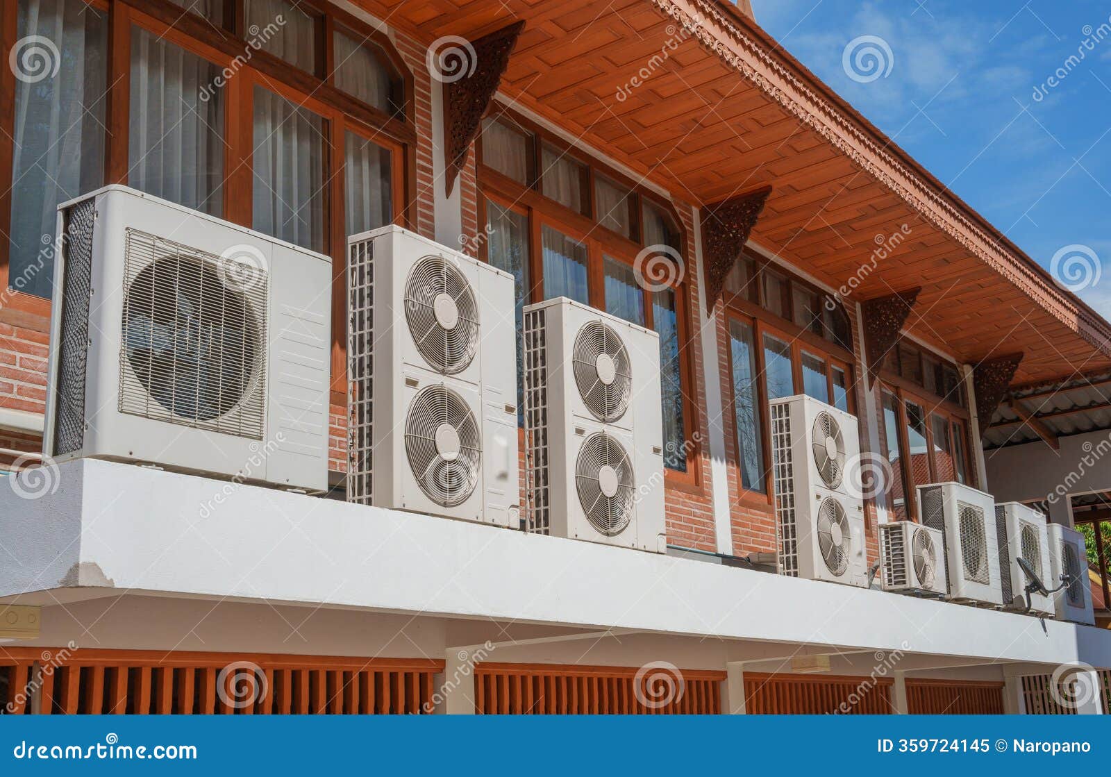 Air Compressors Installed on the Side of Building Stock Image - Image ...