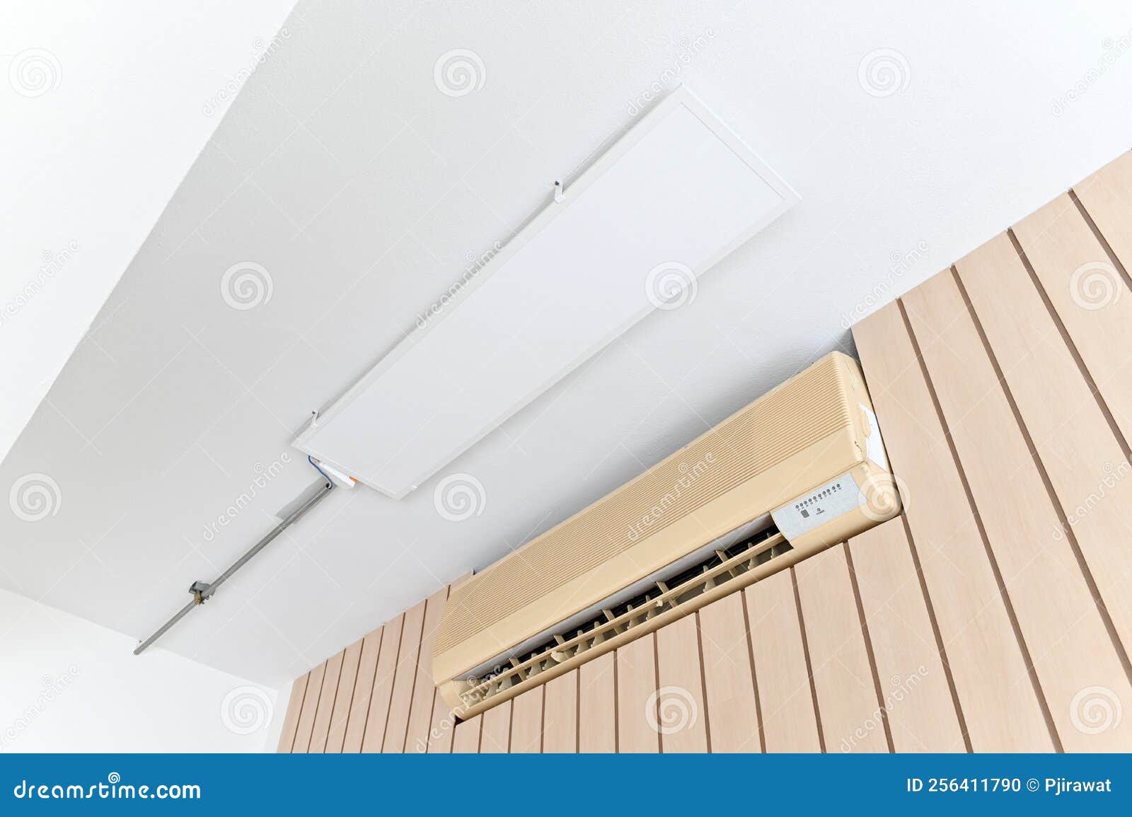 Air Conditioner on Brown Wall Room Interior Background Stock Photo ...