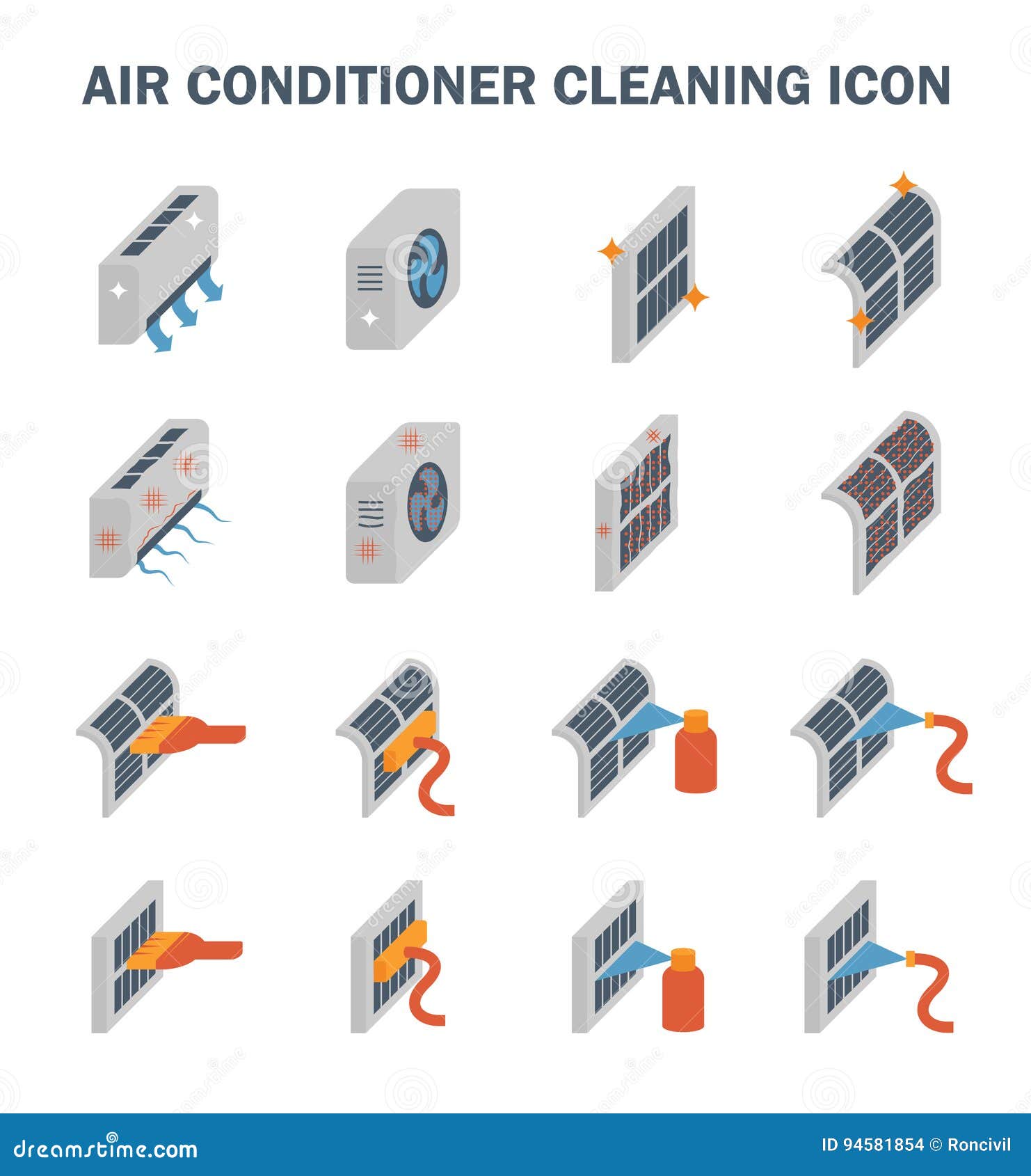 Air conditioner cleaning stock vector. Illustration of cold - 94581854