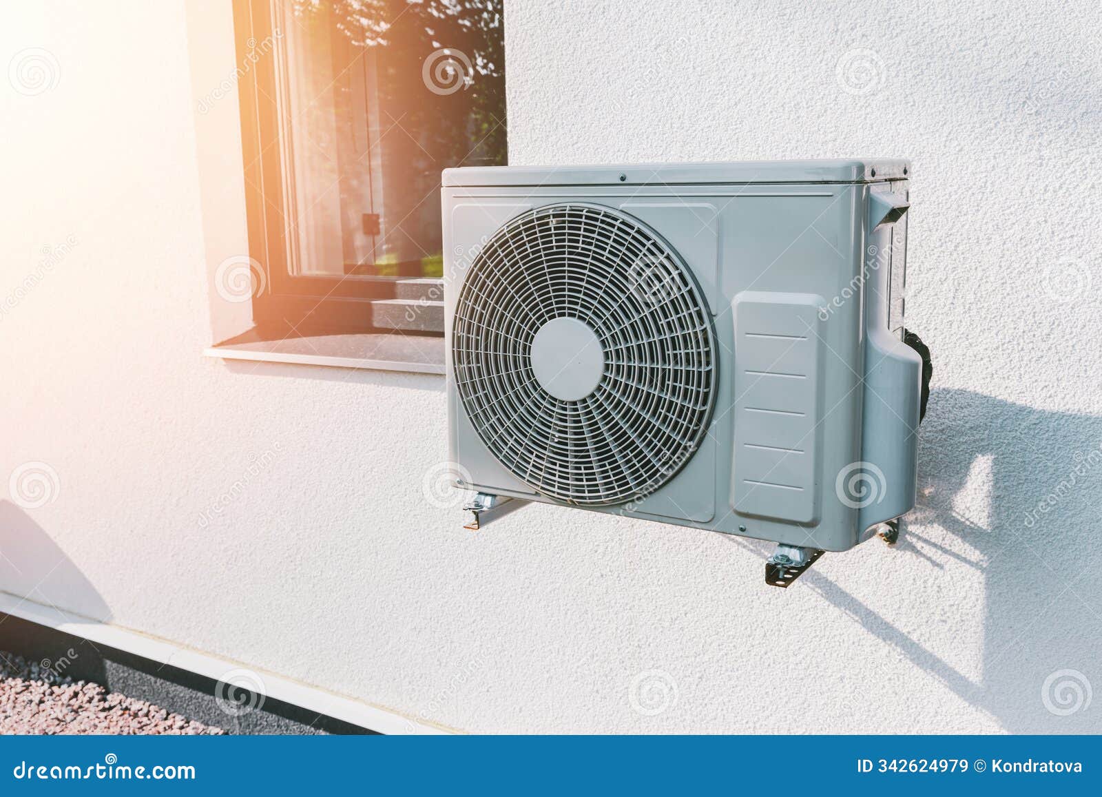 Air Conditioner Compressor Installed in Modern House. Air Conditioning ...