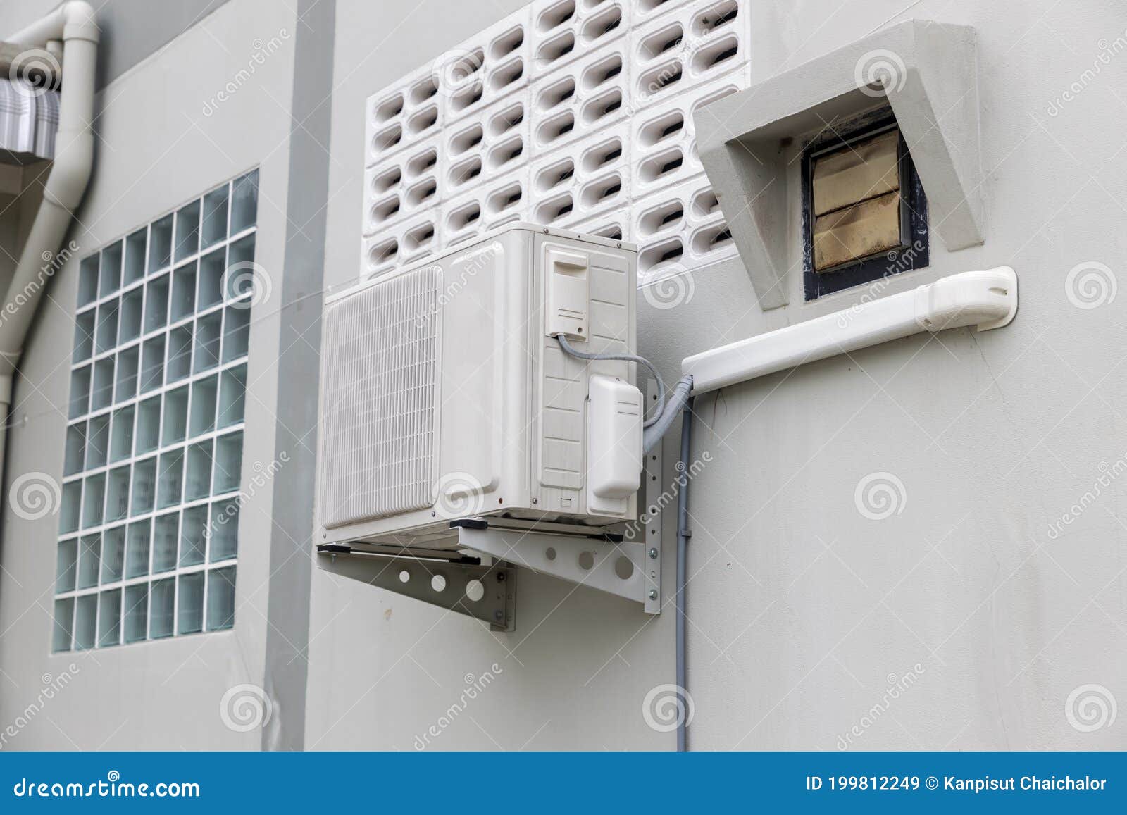 Air Conditioner Compressor Installed In Old Building. Outdoor Split ...