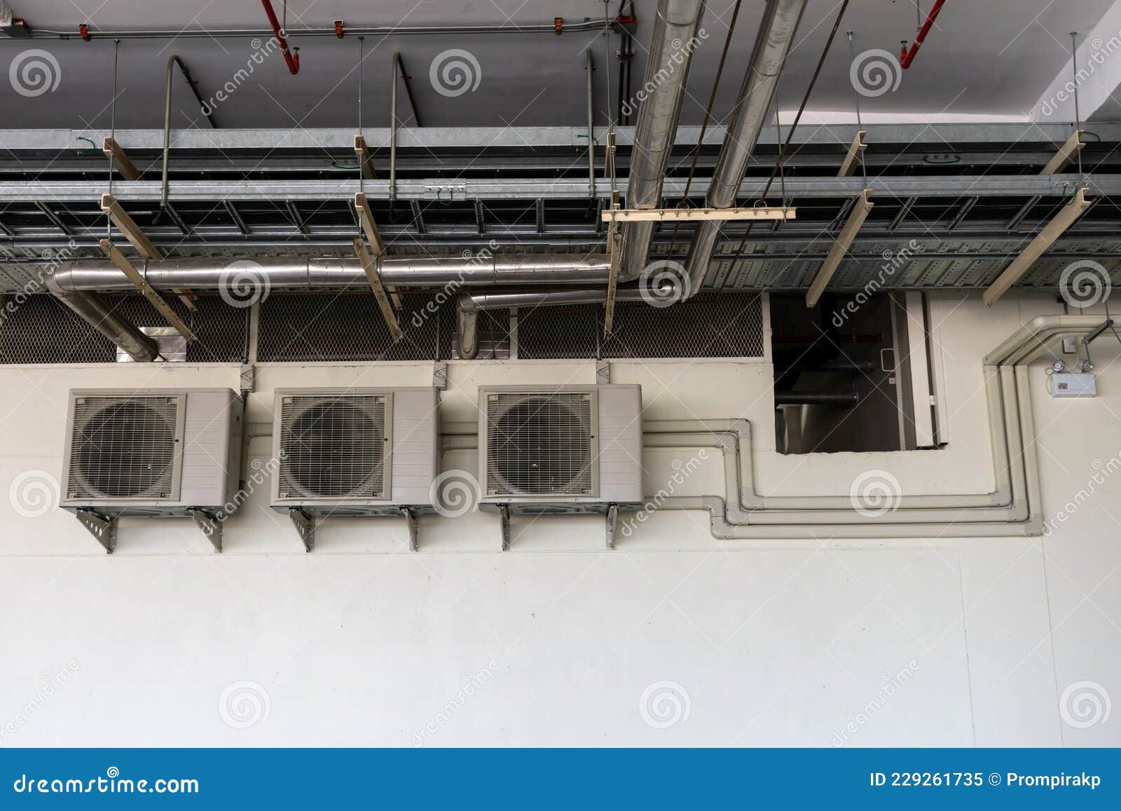 Air Conditioner Compressor Unit And Electrical Cable Tray With Water ...