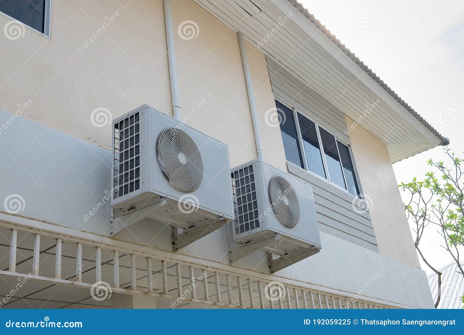 Air Conditioner Compressor Unit Hanging on the Wall Stock Image - Image ...