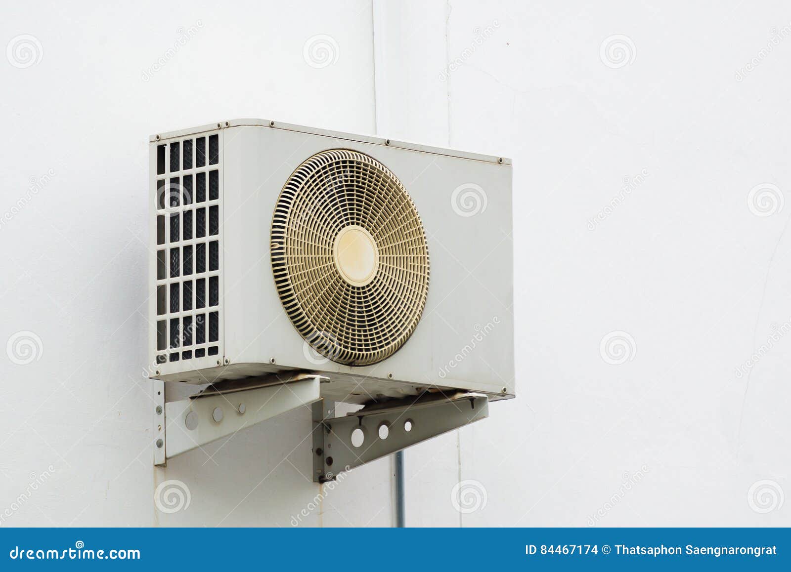 Air Conditioner Compressor Unit on White Wall. Stock Photo - Image of ...